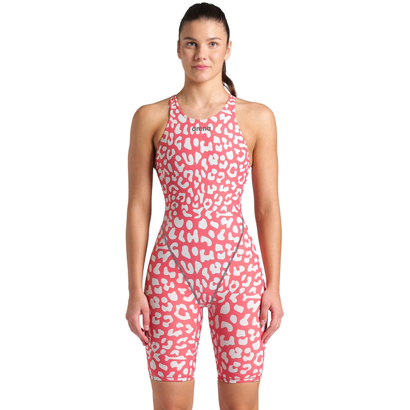 Arena - Women's Powerskin ST Next Leopard Open Back – Geranium – Aqua ...