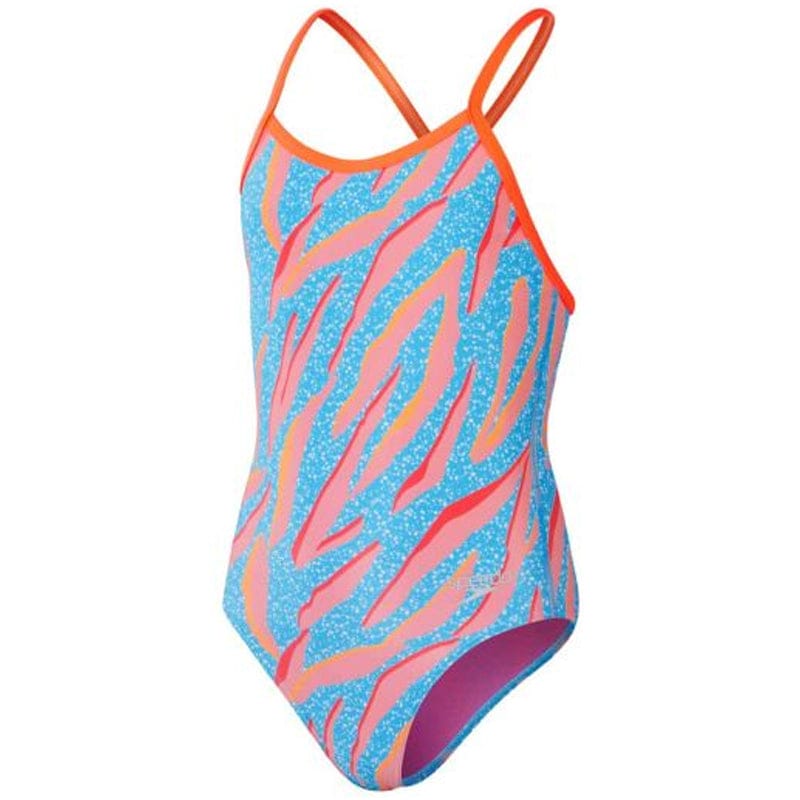 Speedo - Girls' Club Training Allover Digital Vback Swimsuit - Pink/Bl ...