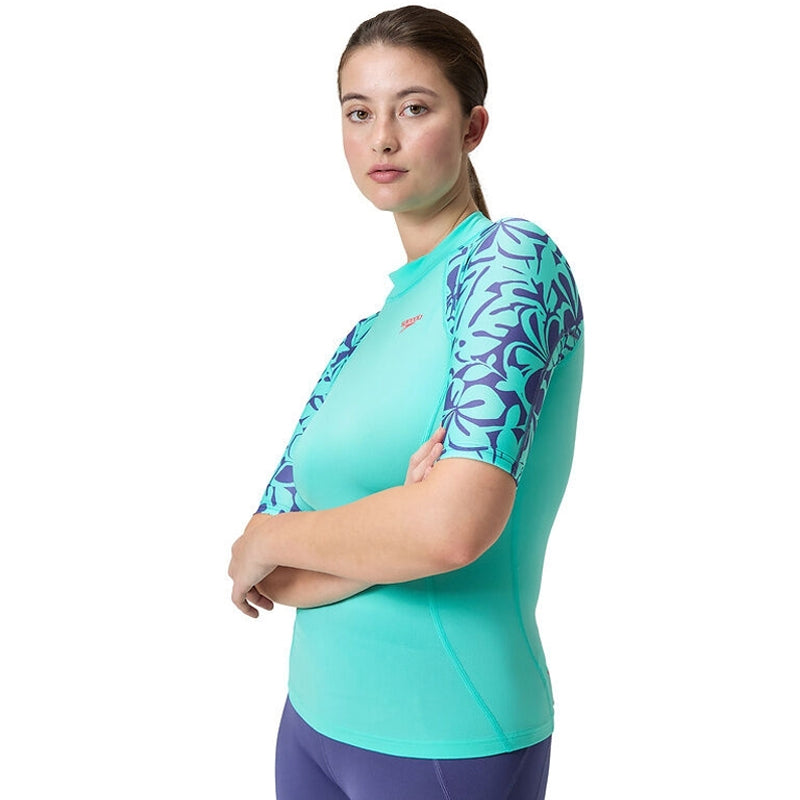 Speedo - Women's Printed Short Sleeve Rash Top - Turquoise – Aqua Swim ...